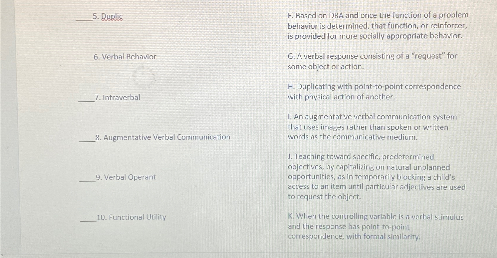 Solved Duplicj. ﻿Verbal Behavior. ﻿IntraverbalAugmentative | Chegg.com