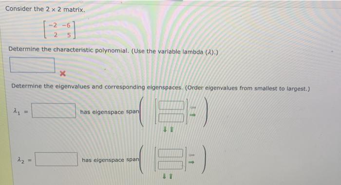 Solved Consider the 2 x 2 matrix. Determine the | Chegg.com