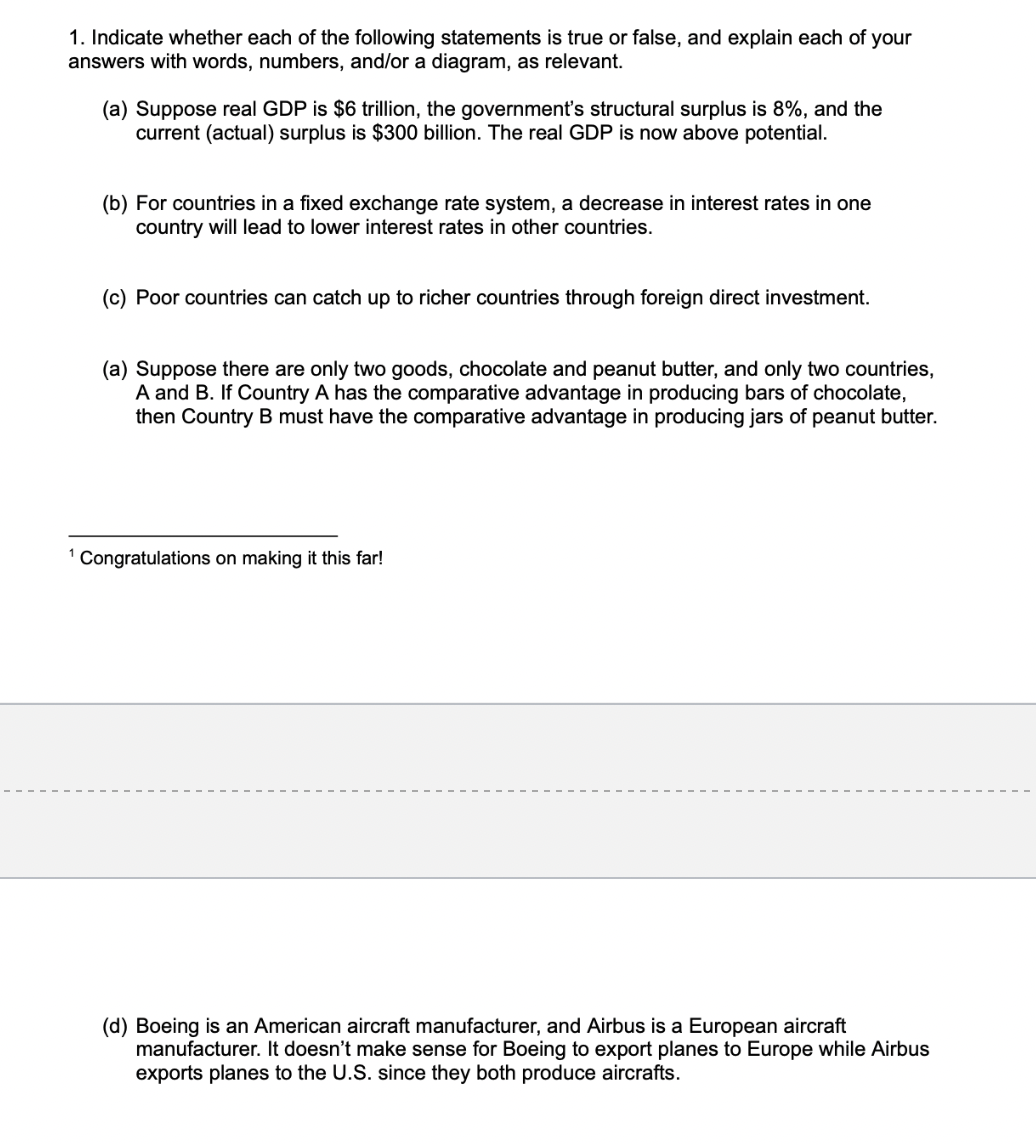 Solved 1. ﻿Indicate whether each of the following statements | Chegg.com