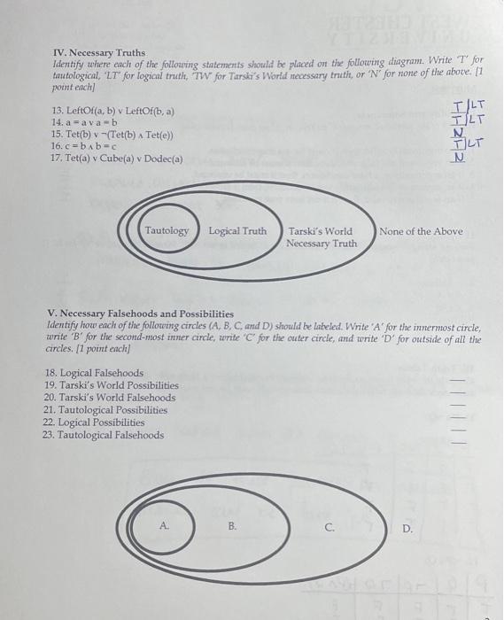 IV. Necessary Truths lidentify twere each of the | Chegg.com