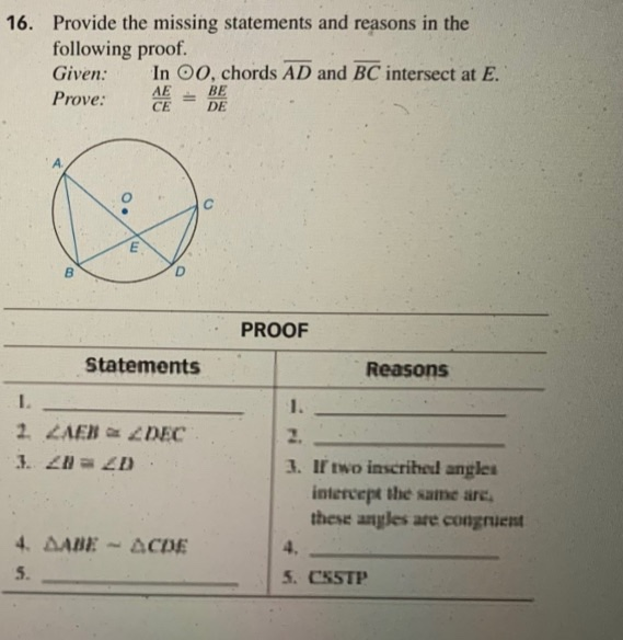 Solved 16. Provide the missing statements and reasons in the | Chegg.com