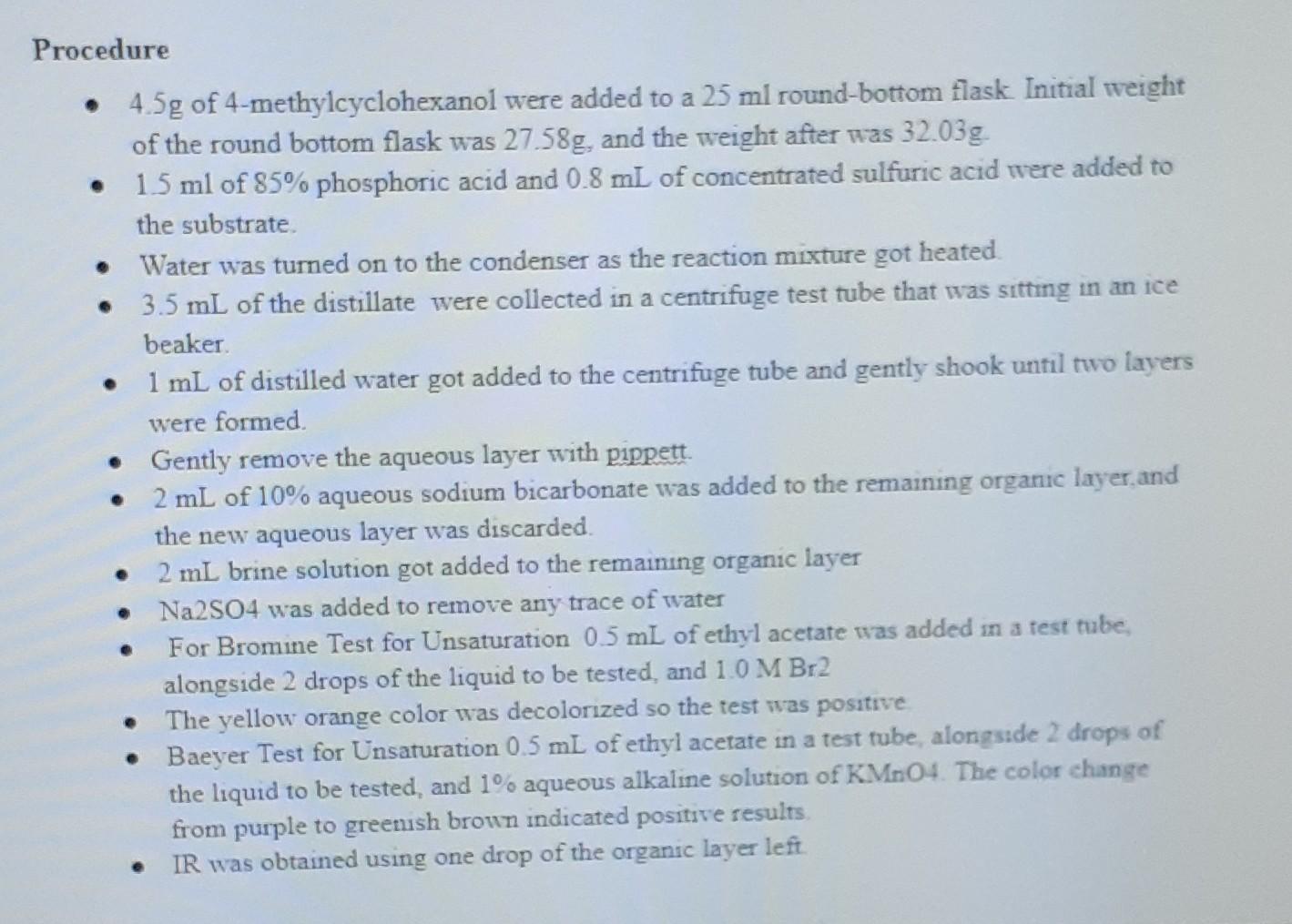 Solved Assuming 4-methylcyclohexanol was limiting reagent, | Chegg.com