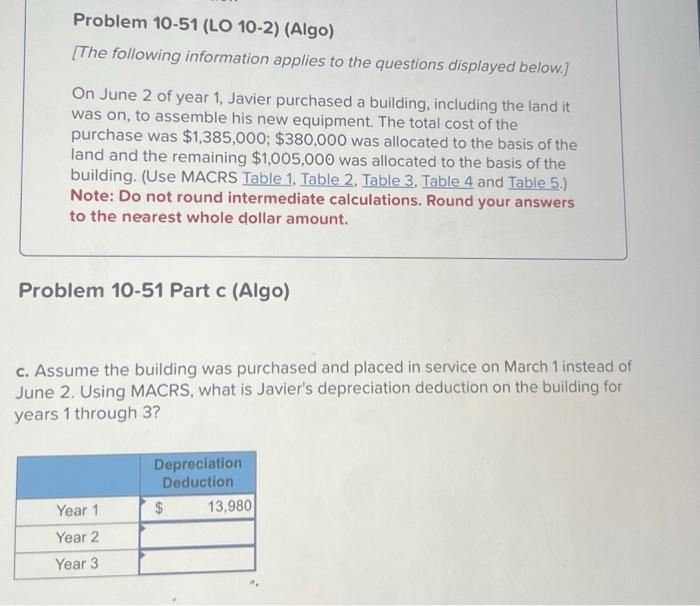 Solved Required information Problem 10-51 (LO 10-2) (Algo) | Chegg.com