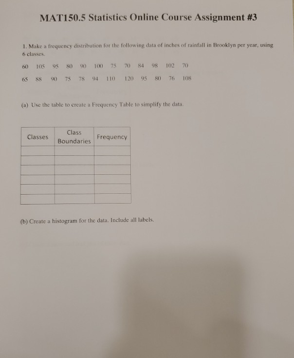 Solved MAT150.5 Statistics Online Course Assignment #3 1. | Chegg.com