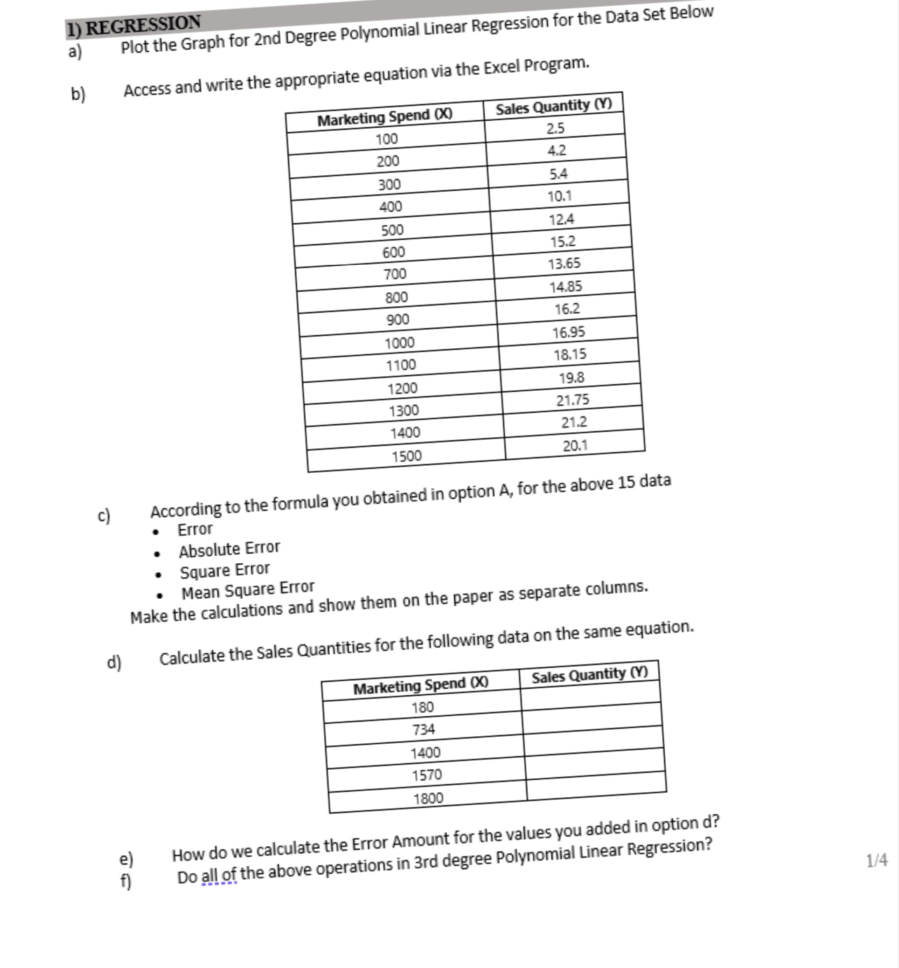 REGRESSIONa) ﻿Plot the Graph for 2nd Degree | Chegg.com