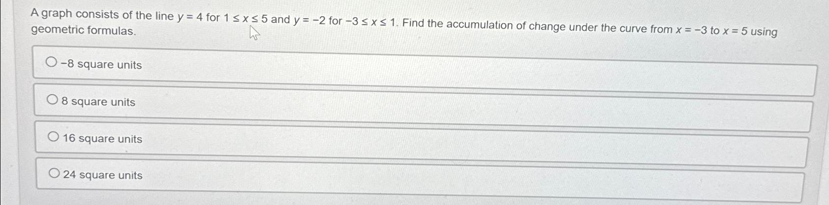 Solved A graph consists of the line y=4 ﻿for 1≤x≤5 ﻿and y=-2 | Chegg.com