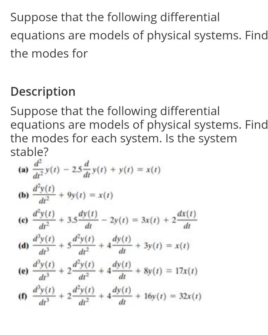 Suppose that the following differential equations are | Chegg.com