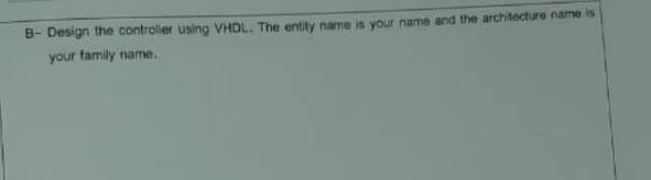 Solved B- ﻿Design the controller using VHDL. ﻿The ently name | Chegg.com