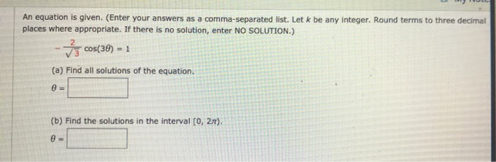 Solved An equation is given. (Enter your answers as a | Chegg.com