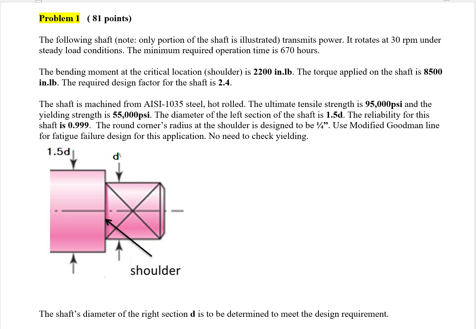 Solved Problem 1 ( 81 ﻿points)The following shaft (note: | Chegg.com