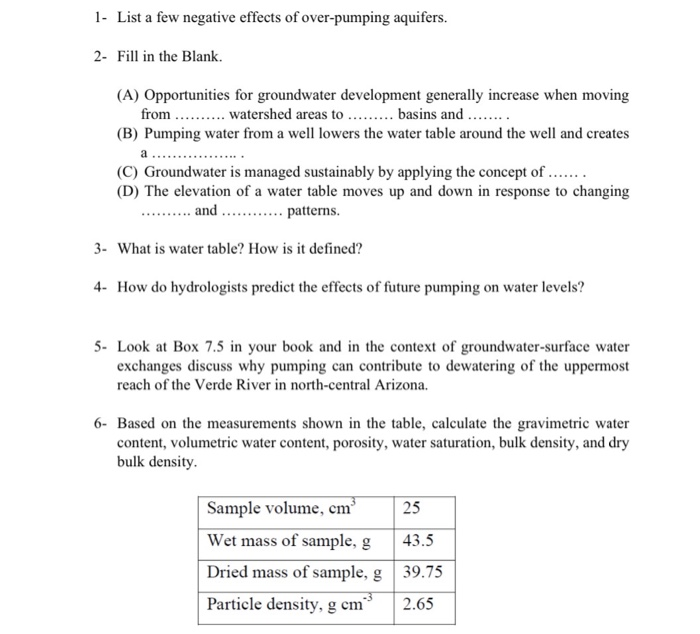 Solved 1- List a few negative effects of over-pumping | Chegg.com