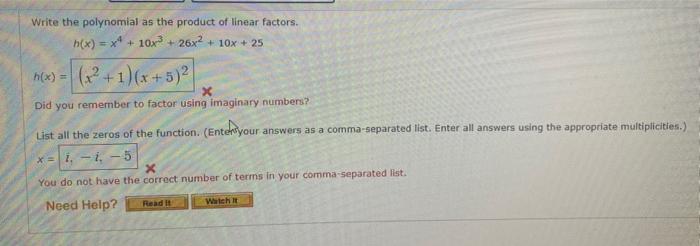 Solved Write the polynomial as the product of linear | Chegg.com