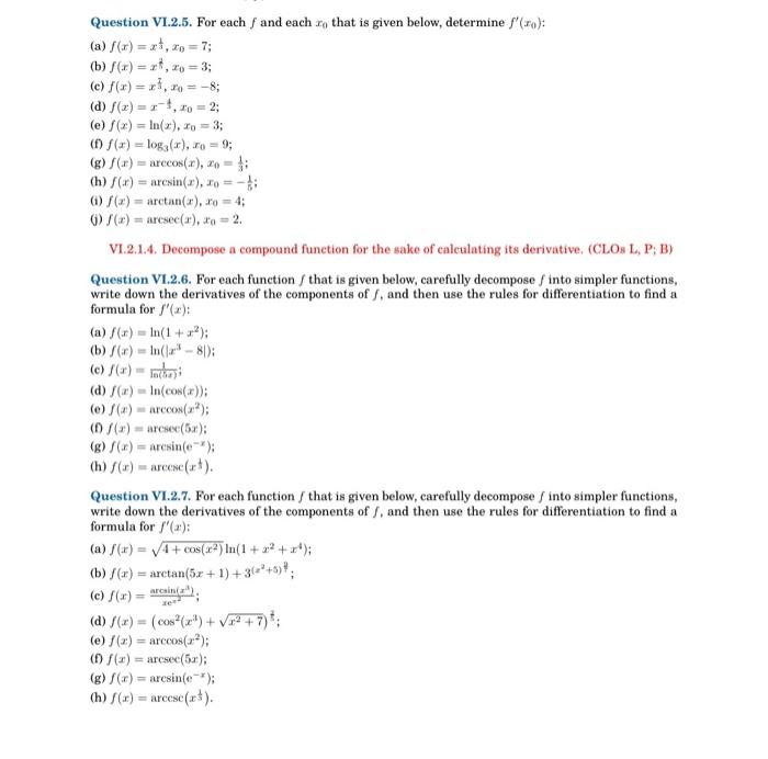 Question VI.2.5. For each f and each x0 that is given | Chegg.com