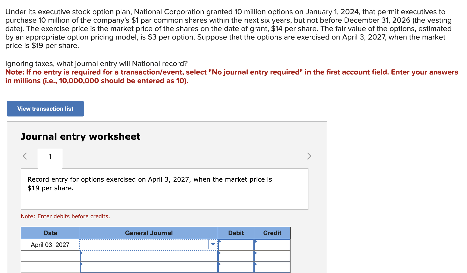 Solved Under its executive stock option plan, National | Chegg.com