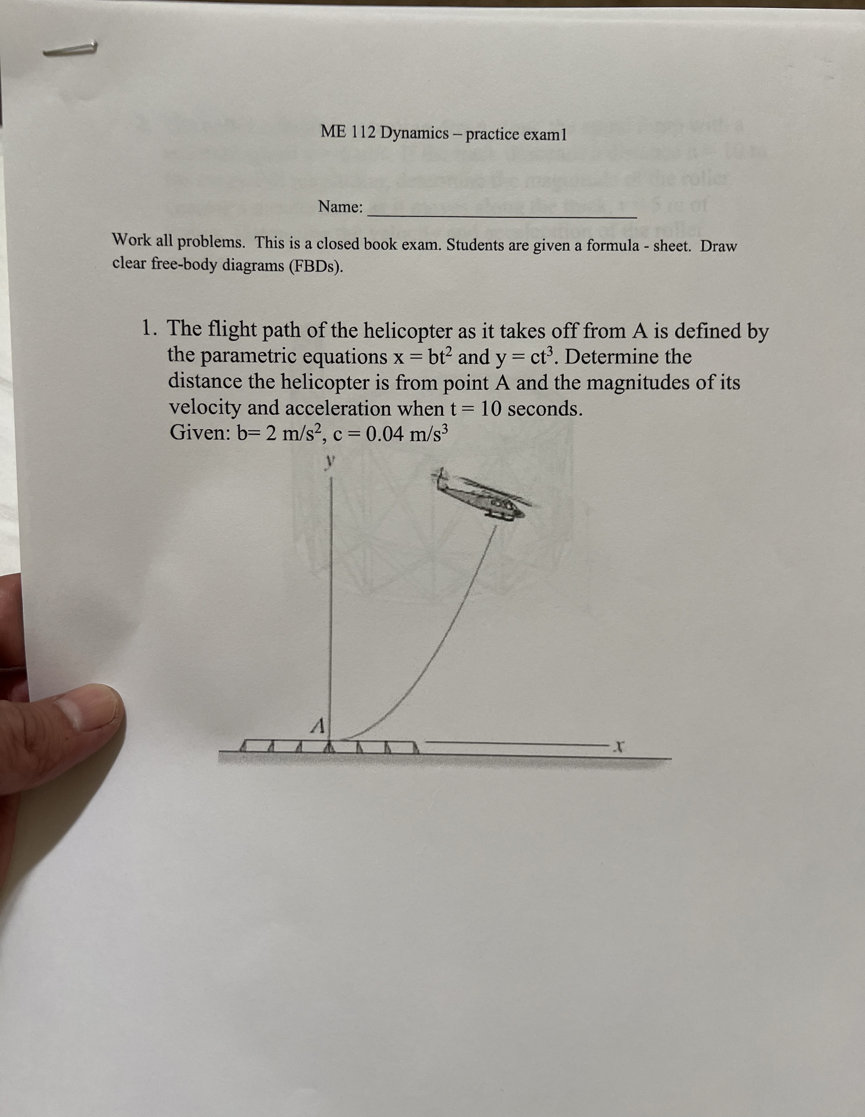 Solved ME 112 ﻿Dynamics - ﻿practice exam1Name:Work all | Chegg.com