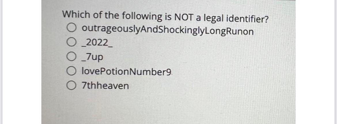 Solved Which of the following is NOT a legal | Chegg.com