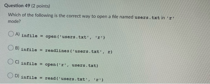 Solved Question 50 (2 points) Which of the following is the | Chegg.com