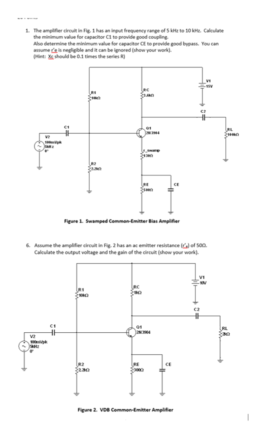 The amplifier circuit in Fig. 1 ﻿has an input | Chegg.com