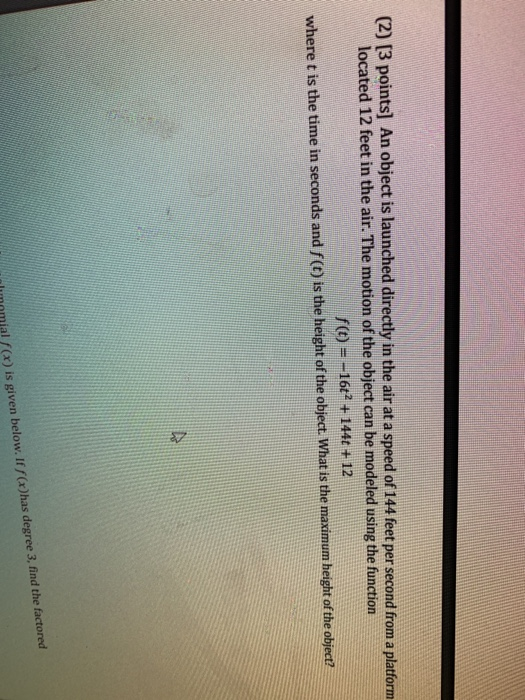 Solved (2) [3 points] An object is launched directly in the | Chegg.com