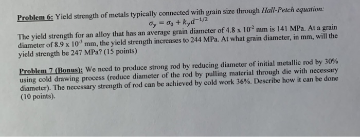 Solved Problem 6: Yield strength of metals typically | Chegg.com