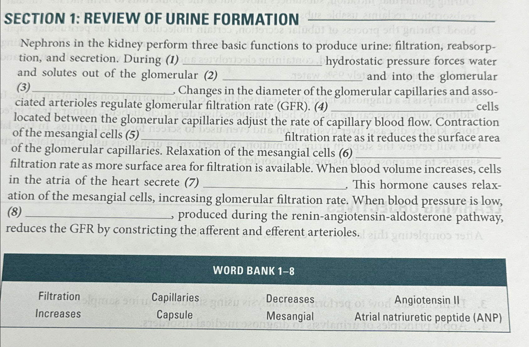 Solved SECTION 1: REVIEW OF URINE FORMATION q,Nephrons in | Chegg.com