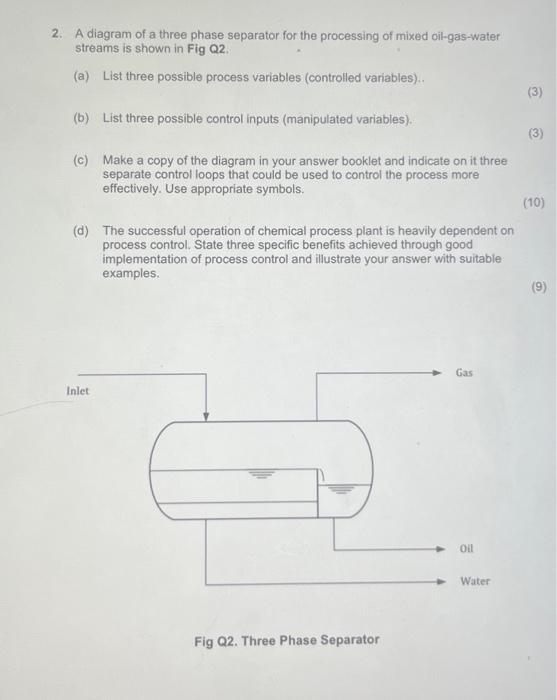 Solved 2. A diagram of a three phase separator for the | Chegg.com