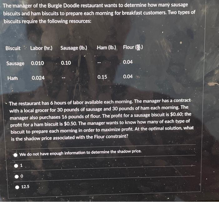 Solved The manager of the Burgle Doodle restaurant wants to | Chegg.com