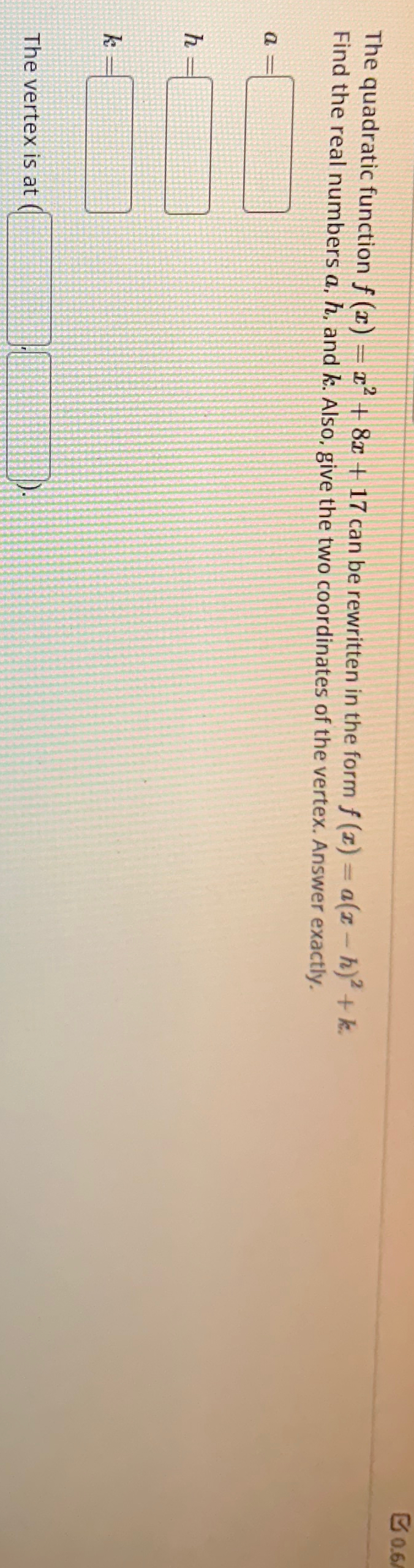 Solved The quadratic function f(x)=x2+8x+17 ﻿can be | Chegg.com
