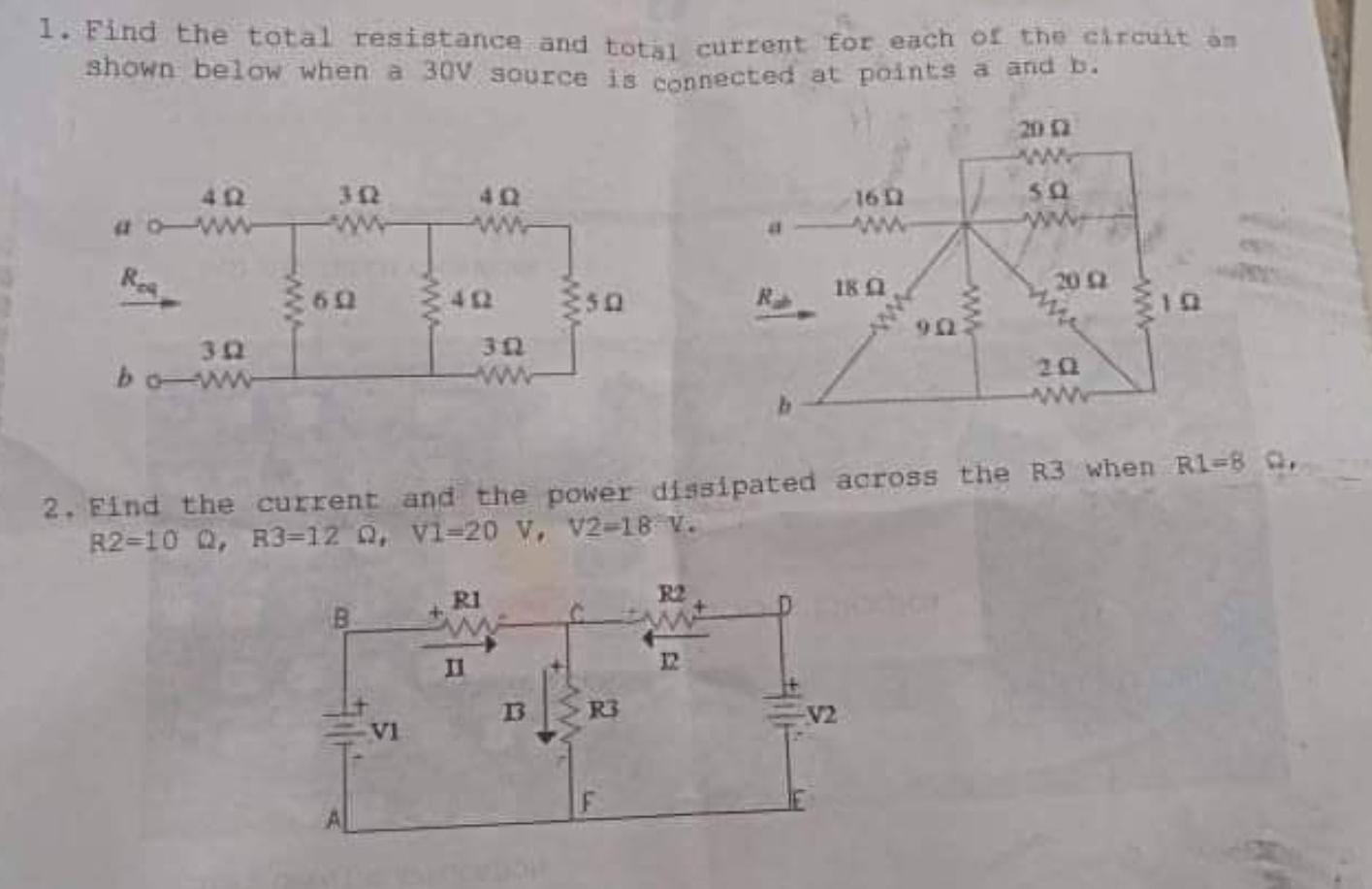 Solved 1. Find the total resistance and total current for | Chegg.com