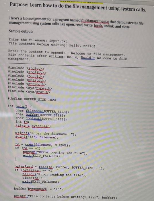 Solved Purpose: Learn how to do the file management using | Chegg.com