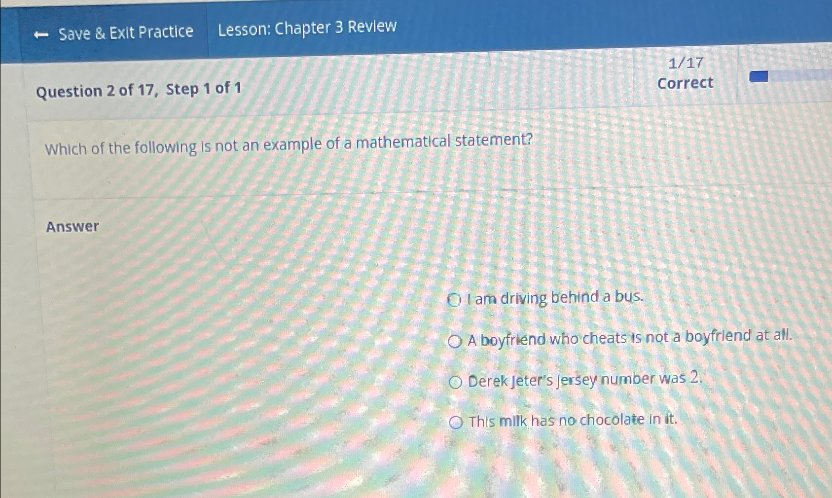 Solved Save & Exit PracticeLesson: Chapter 3 ﻿RevlewQuestion | Chegg.com
