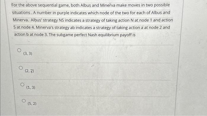 Solved For the above sequential game, both Albus and Minerva | Chegg.com
