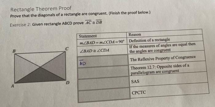 Solved Rectangle Theorem Proof Prove that the diagonals of a | Chegg.com