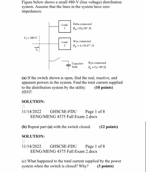 Solved Figure below shows a small 480−V (line voltage) | Chegg.com