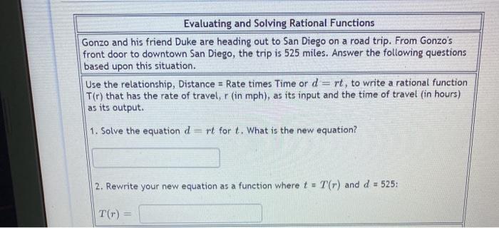 Solved Evaluating and Solving Rational Functions Gonzo and | Chegg.com