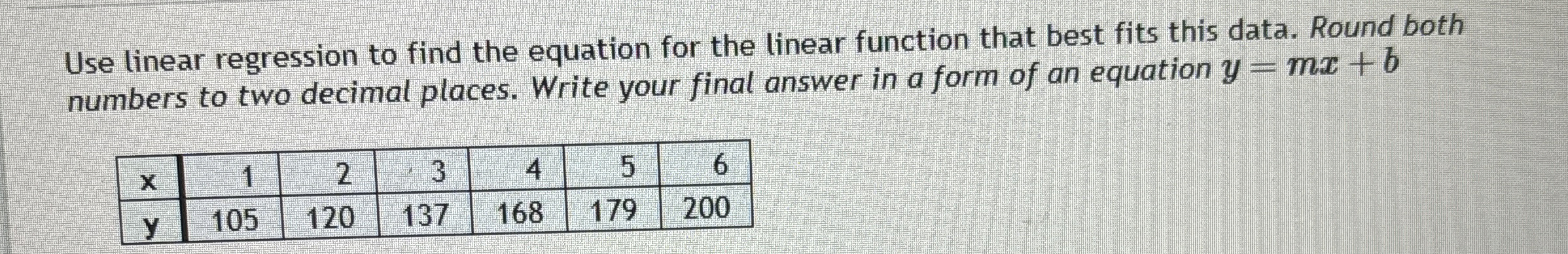Solved Use linear regression to find the equation for the | Chegg.com