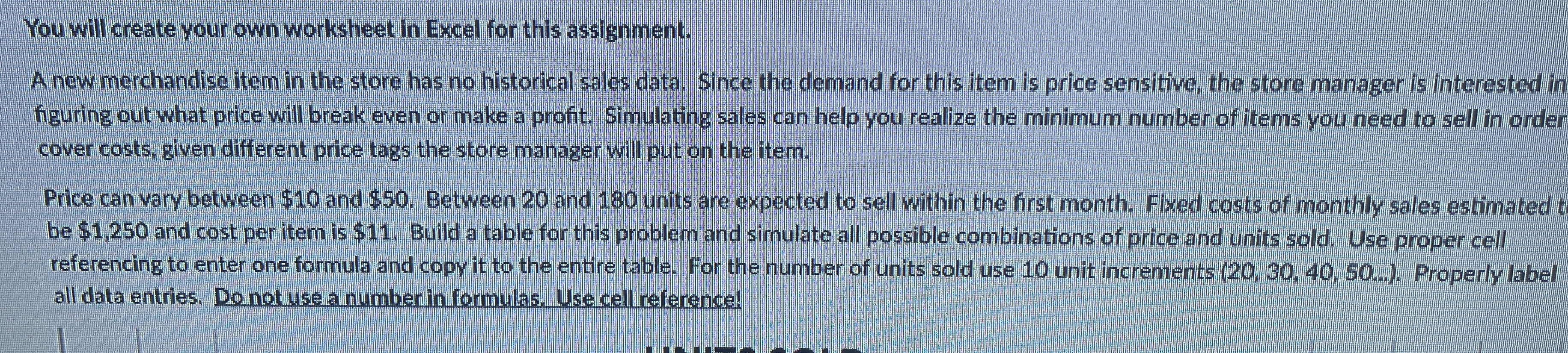 You will create your own worksheet in Excel for this | Chegg.com