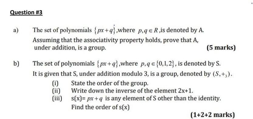 Solved a) The set of polynomials {px+q}, where p,q∈R, is | Chegg.com