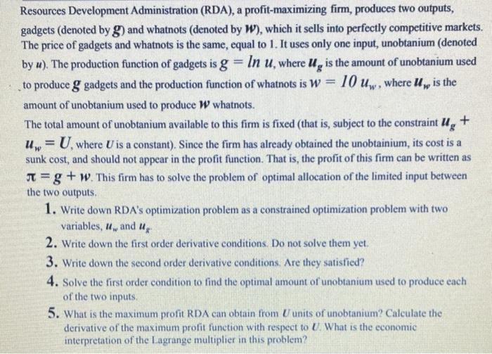 Solved Resources Development Administration (RDA), a | Chegg.com