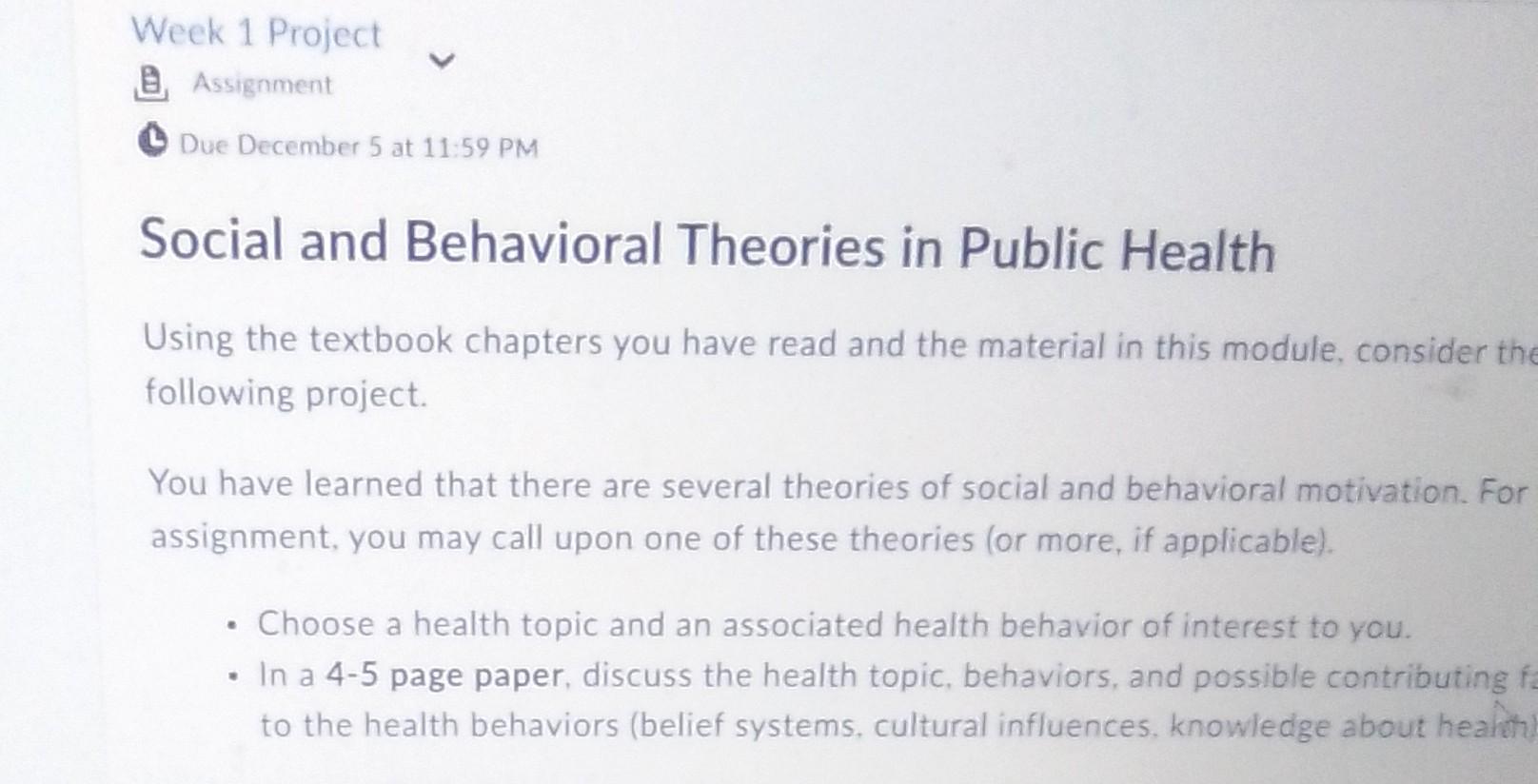 Social and Behavioral Theories in Public Health Using | Chegg.com