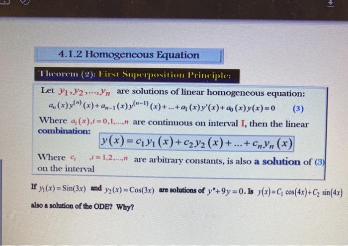 Solved 4.1.2 Homogeneous Equation Theorem (2): First | Chegg.com