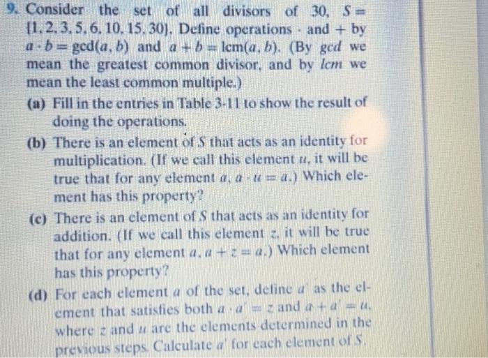 Solved 9. Consider the set of all divisors of 30, S= (1, 2, | Chegg.com
