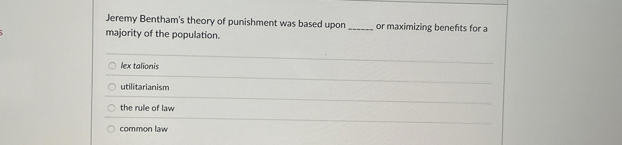 Solved Jeremy Bentham's theory of punishment was based | Chegg.com