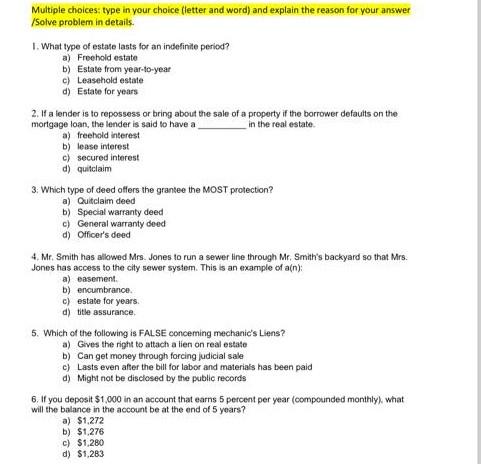 Solved Multiple choices: type in your choice (letter and | Chegg.com