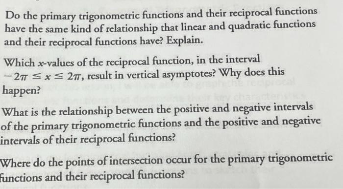 Solved Do the primary trigonometric functions and their | Chegg.com