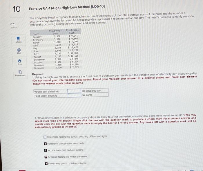 Solved 10 Exercise 6A-1 (Algo) High-Low Method [LO6-10) 075 | Chegg.com