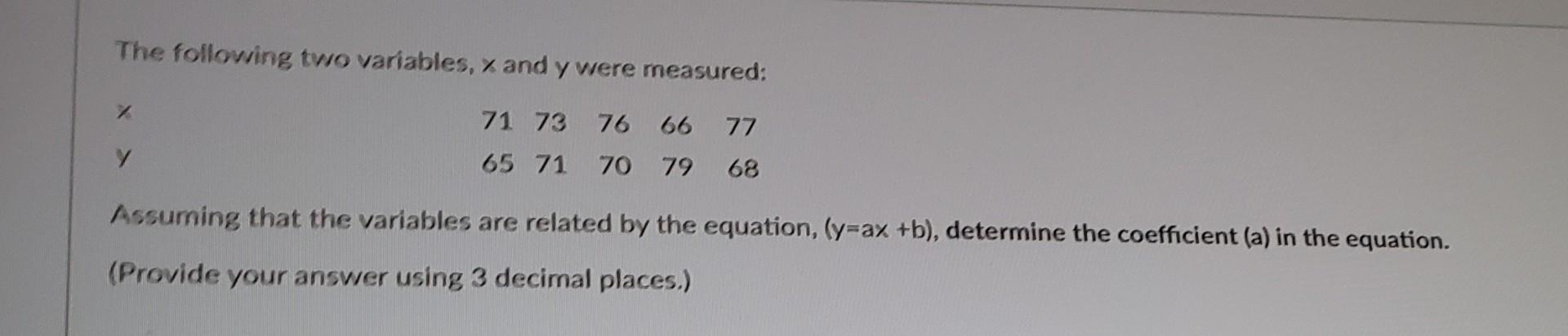 Solved The following two variables, x and y were measured: | Chegg.com