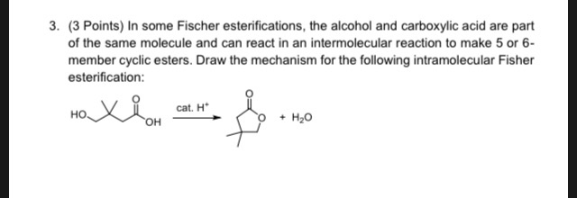 Solved 3. (3 Points) In some Fischer esterifications, the | Chegg.com