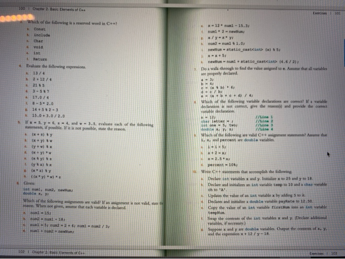 Solved 100 1 Chapter 2: Basic Elements of C. Exercises 101 | Chegg.com