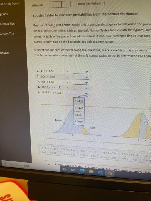 Solved 6. Using tables to calculate probabilities from the | Chegg.com